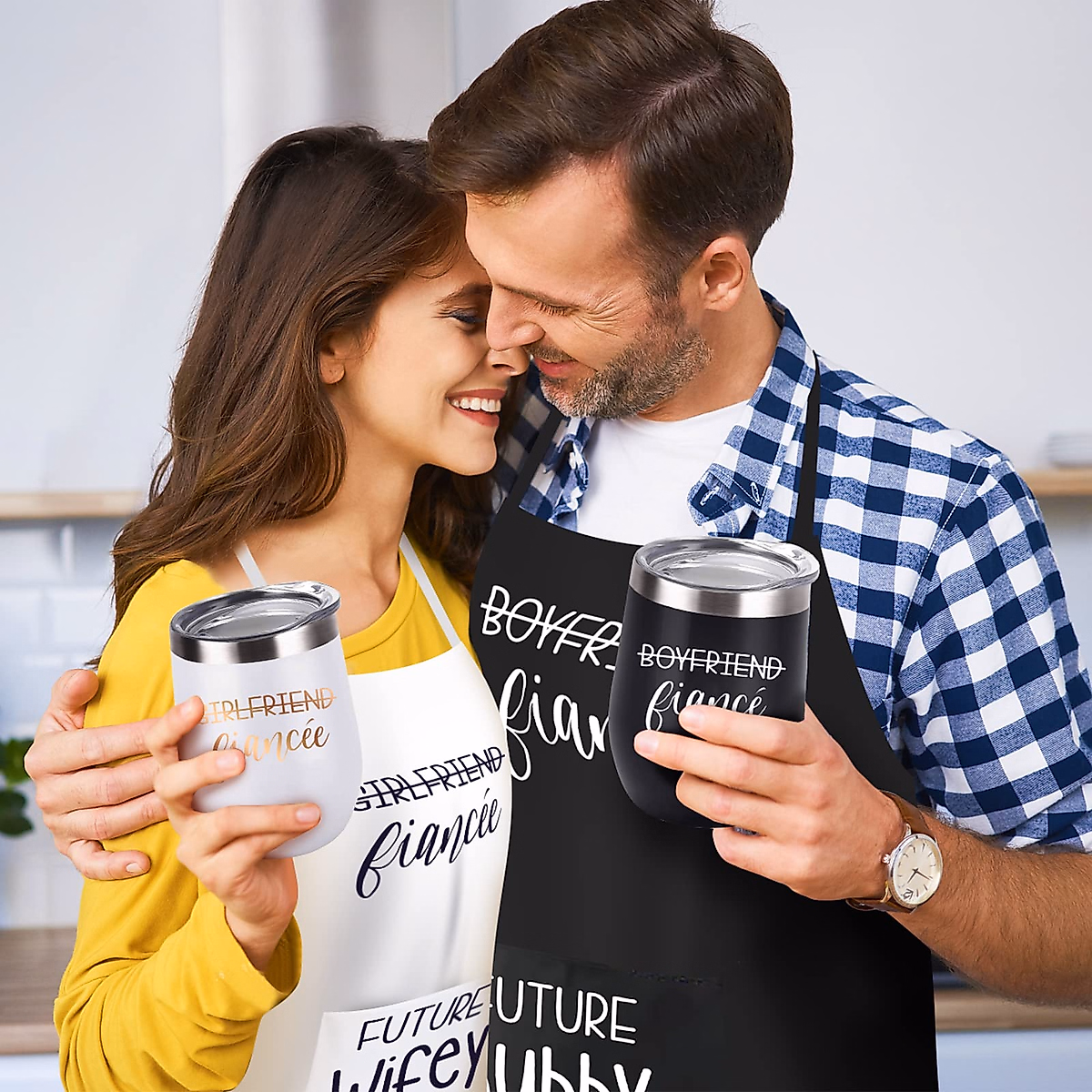 JETIKON Engagement Gifts for Couples Bride and Groom To Be Gift Set Fiance Fiancee Gift for Him and Her Boyfriend and Girlfriend Apron Wine Tumbler Gift Set Newly Engaged Gift Set for Mr and Mrs
