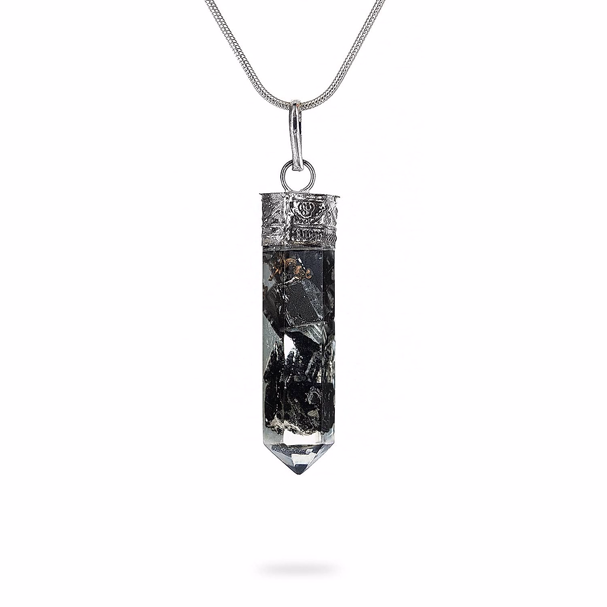 AYANA Piezo Black Tourmaline Necklace for Women - Hex Pencil Pendant with Bionized Black Tourmaline Crystals, Cho Ku Rei Reiki Charged Orgonite Chakra Protection Necklaces