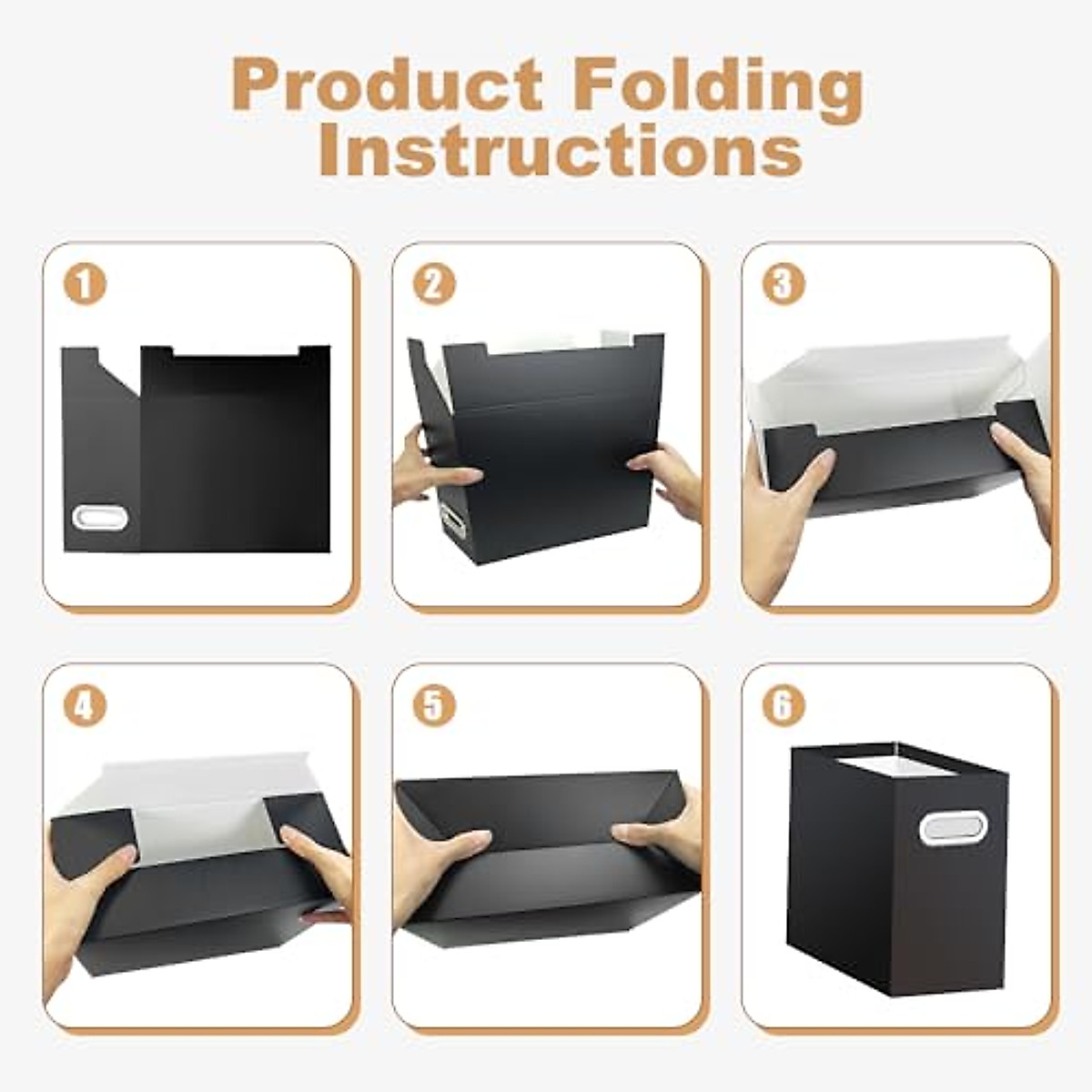 POUYRBA File Organizer, 4pcs Black Cardboard Hanging File Folder Box with Handle for Letter Size Easy Assemble Collapsible File Cabinet Organizer for Home Office and School