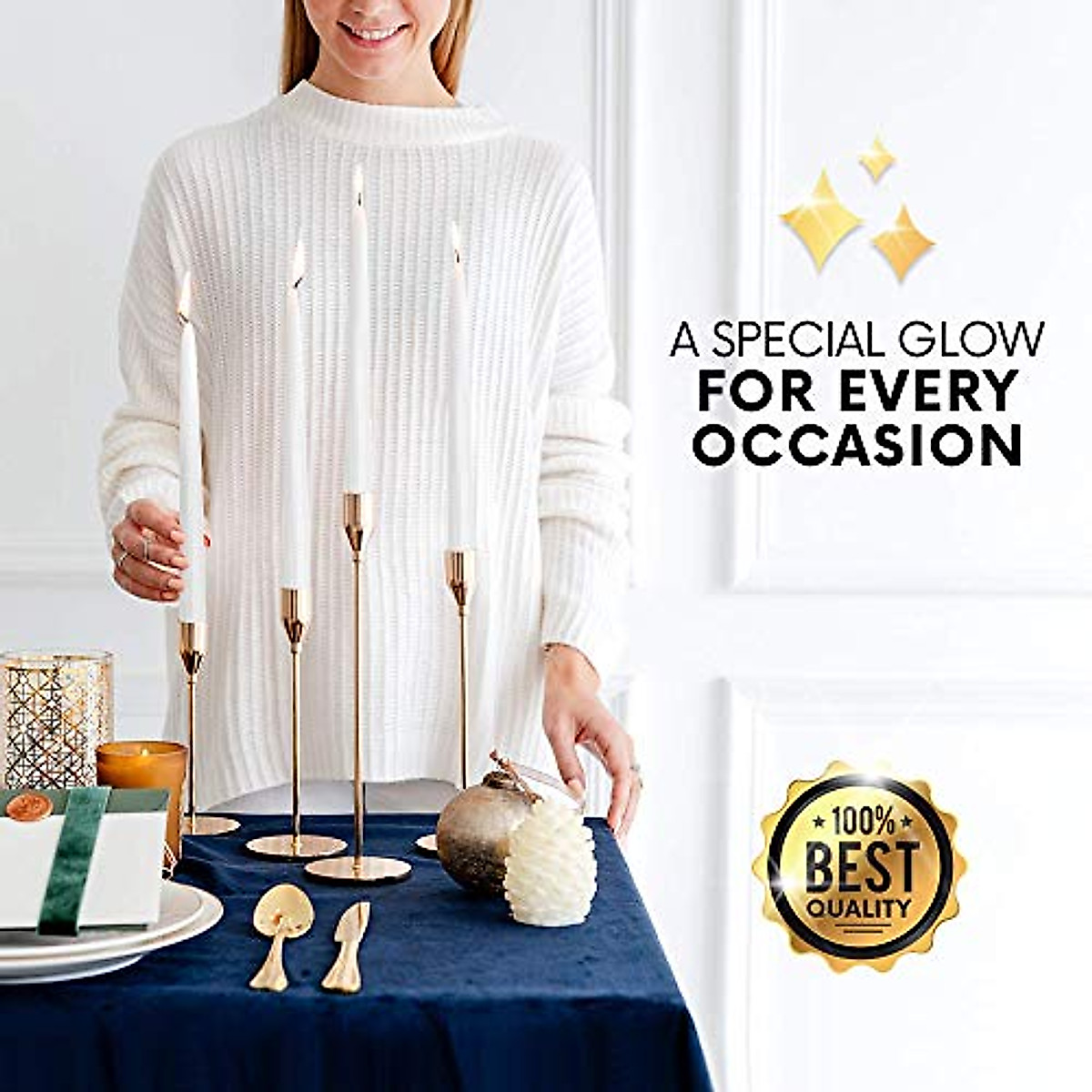 Dripless Taper Candles 10" Inch Tall Wedding Dinner Candle Set of 12 (Navy Blue)