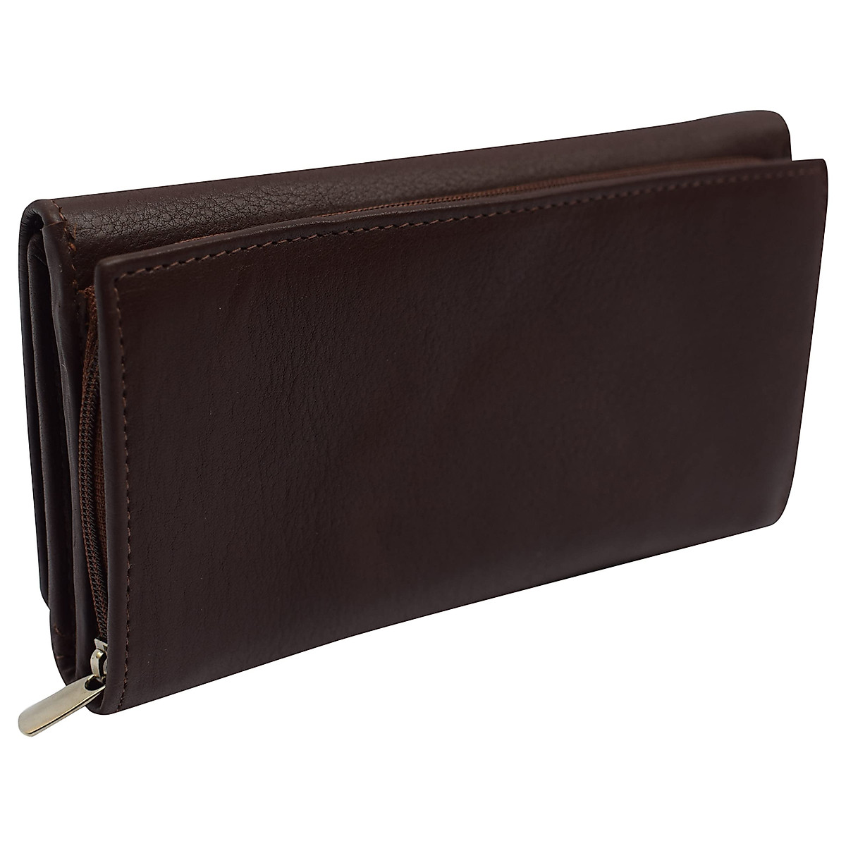 MARSHAL Womens RFID Genuine Leather Wallet Clutch Zip Around Checkbook Organizer for Ladies (Brown)