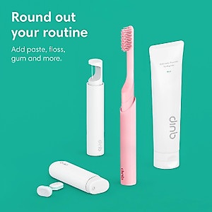 Quip Rechargeable Smart Sonic Toothbrush for Adults - Timed Electric Toothbrush with Bluetooth & Rewards App - Replaceable Brush Head, Soft Bristles, Metal Handle - Travel Toothbrush - All-Pink