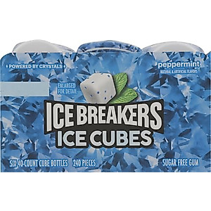 ICE BREAKERS Ice Cubes Peppermint Sugar Free Chewing Gum Bottles, 3.24 oz (6 Count, 40 Pieces)