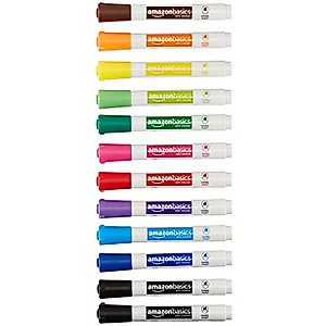 Amazon Basics Low-Odor Chisel Tip Dry Erase White Board Marker, Assorted Colors - Pack of 12
