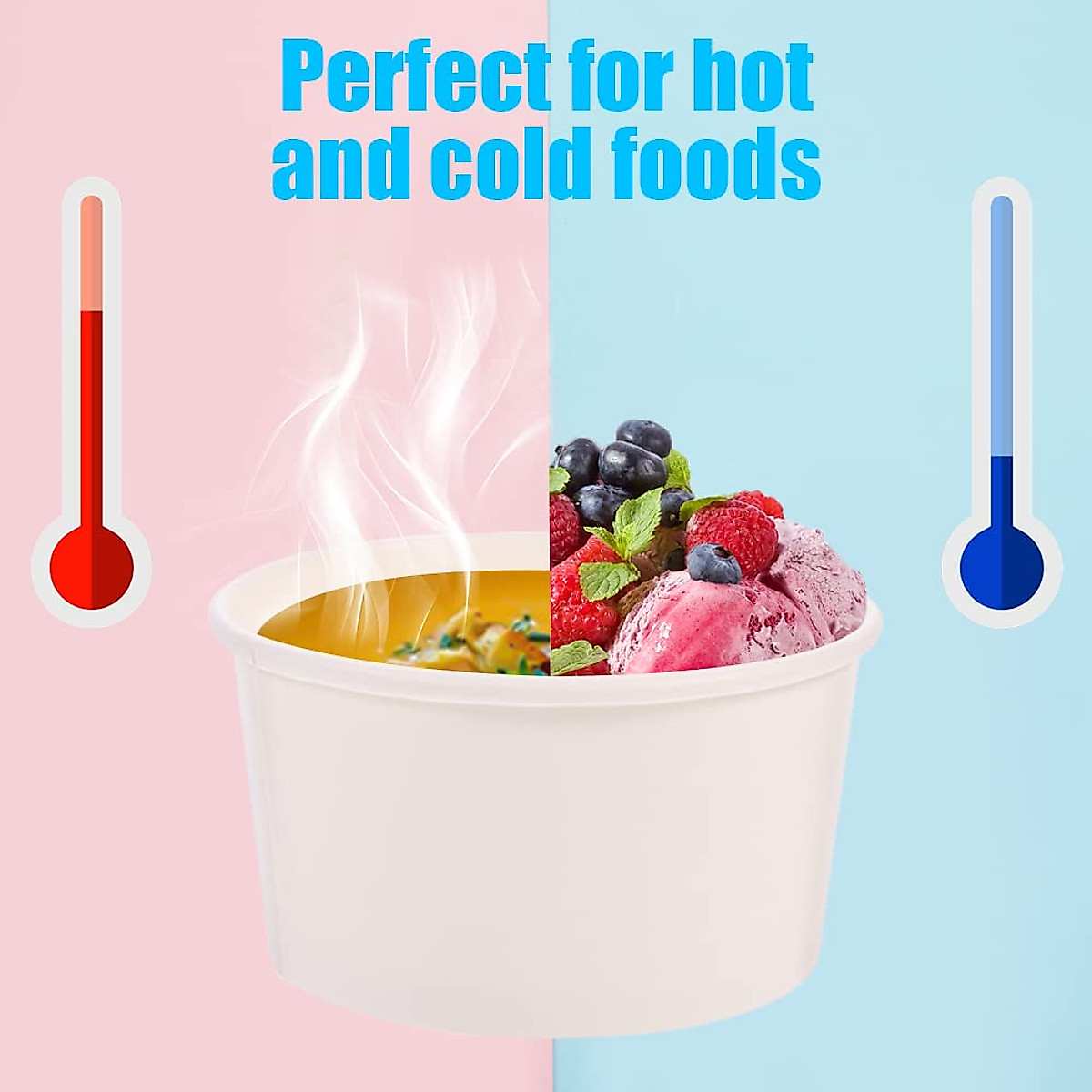 FHDUSRYO 50Pcs Ice Cream Cups, 8 oz Paper Ice Cream Bowls, White Dessert Bowls with 50 Wooden Spoons, Snack Bowls Soups Cups, Party Supplies Treat Cups for Hot and Cold Food, Frozen, Yogurt