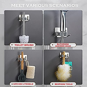 Mop and Broom Holder Organizer Hanger Garage Tool Shelving Organization and Storage Hooks Racks Wall Mount, 4 Pks Self Adhesive
