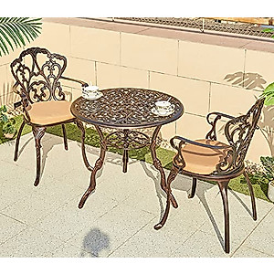 EESHHA Garden Bench 3 Pcs Cast Aluminum Set Garden Furniture Dining Table Chairs Antique Outdoor Seat Patio Seater