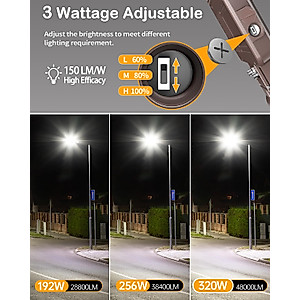 NGT 4 PCS LED Parking Lot Lights 320W 256W 192W, UL DLC Listed LED Shoebox Fixture with Photocell 5000K Adjustable Slip Fitter, Pole Light Outdoor, IP65 Commercial Street Area Lighting, AC100-277V