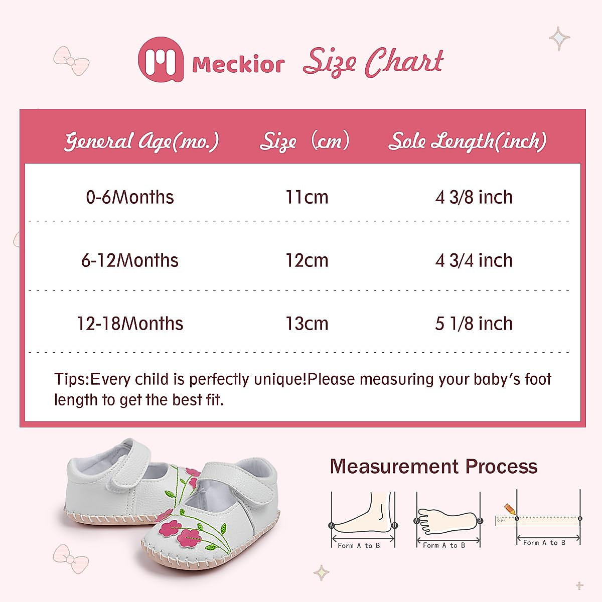 Meckior Infant Baby Girls Boys Handmade Princess Flats Toddler First Walkers Soft PU Leather Non-Slip Crib Wedding Dress Shoes