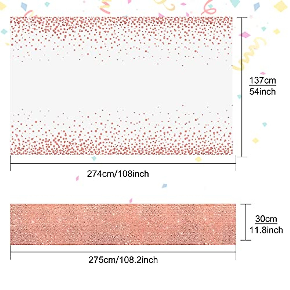 HAOBAOBEI Rose Gold Tablecloth Sequin Table Runner Set, Plastic Table Cloths Pink White Party Decorations, Rectangle Glitter Table Cover for Birthday Wedding Anniversary Parties Supplies (54x108 inch)