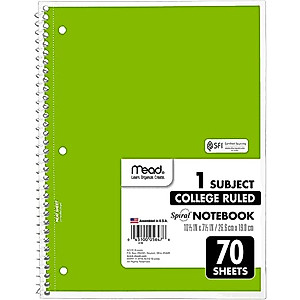 Mead Spiral Notebook, 12 Pack of 1-Subject College Ruled Spiral Bound Notebooks, Pastel Color Cute School Notebooks, 70 Pages