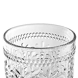 Bekith 6 Pack Drinking Glasses, 9.5 oz Romantic Water Glasses Tumblers, Heavy Duty Vintage Glassware Set for Whisky, Juice, Beverages, Beer, Cocktail