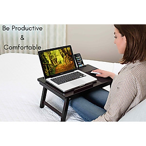 Sofia + Sam Laptop Bed Tray with Storage Drawer and Media Slots | Folding Legs and Mouse Pad | Fits Laptops Up to 15" | Tablets Up to 9.6" | Smart Phones Up to 4" | Espresso | Work from Home Desk