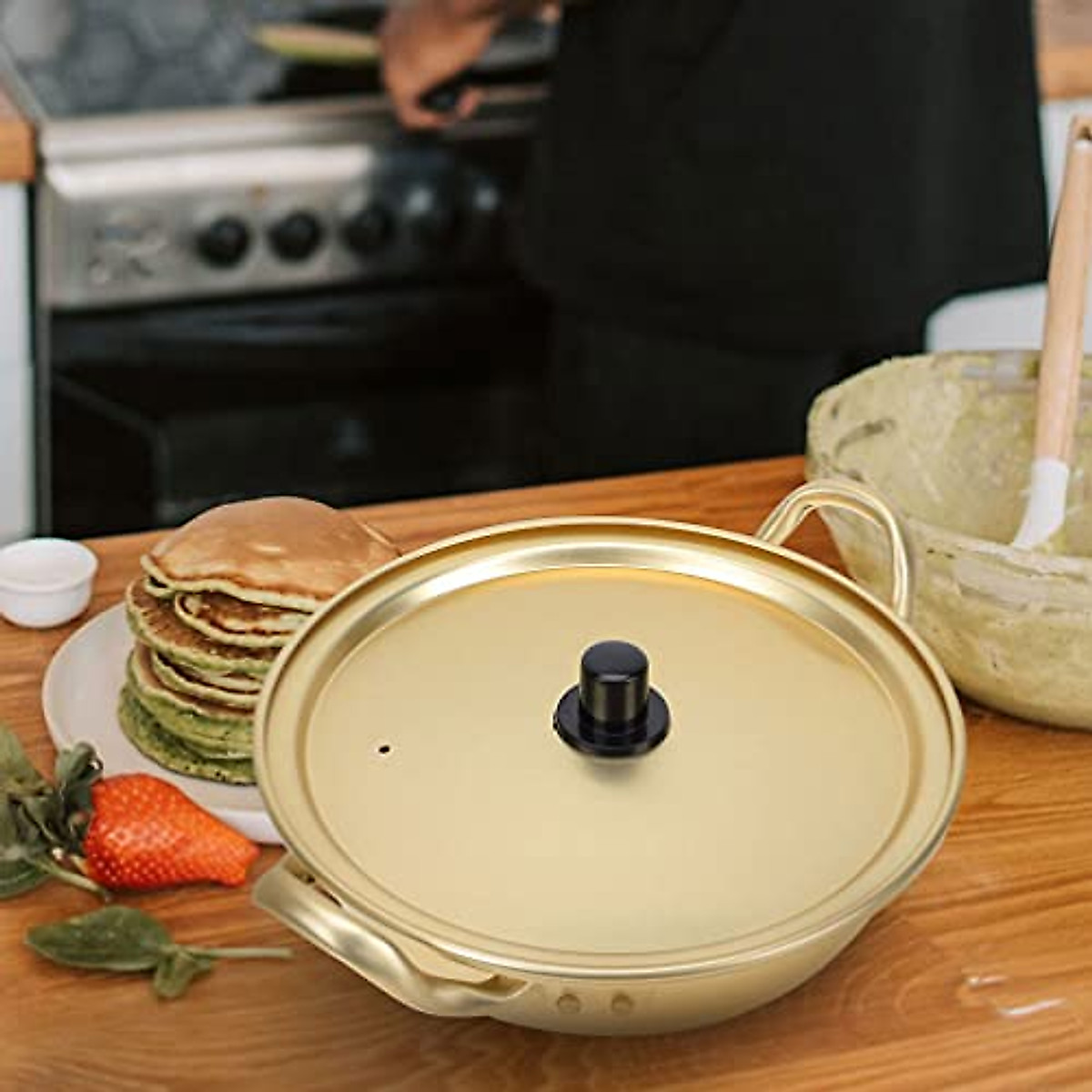 Luxshiny Korean Ramen Cooking Pot Ramen Cooking Pot with Lid Korean Ramen Pot Fast Heating Pot Alluminum Noodles Pot with Handles Kitchen Cookware for Soup Pasta Stew 20cm