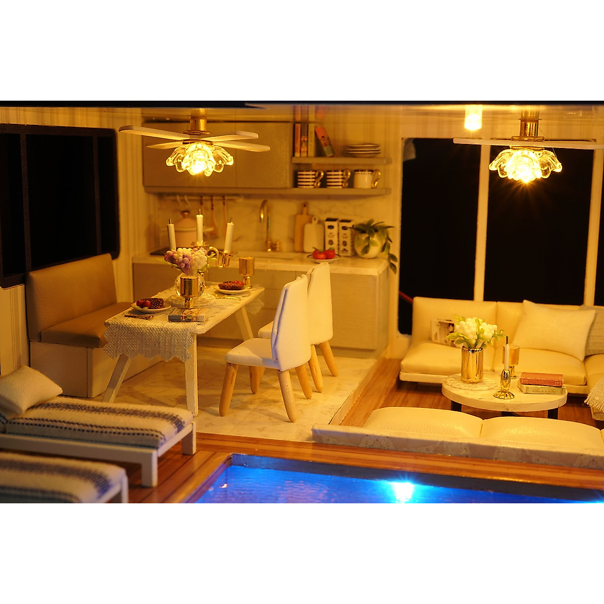 CUTEROOM Dollhouse Miniature with Furniture, 3D Wooden Miniature Doll House with Music Box & LED Lights,1:24 Scale DIY House Kit (A066)