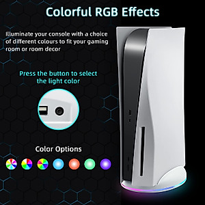 Mcbazel RGB Vertical Stand for PS5 Console, LED Base Gaming Stand with USB Hub Compatible with PS5 Console - White (NOT for PS5 Slim)