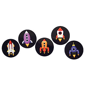 Novel Merk Rocket Ship Aliens Refrigerator Magnets for Space Gifts, Decor, Party Favors, & Prizes (5)