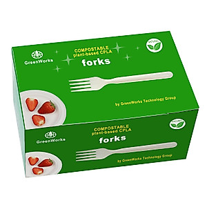 GreenWorks Compostable Forks,100 Count 7" Heavyweight Biodegradable Disposable Cutlery Fork