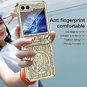 Phone Case Slim Case Compatible with Samsung Galaxy Z Flip 5 with Hinge+Camera Lens Protector,Thin Hard PC Case Fashion Protective Case for Galaxy Z Flip 5 Rugged Electroplating Cover phone protector