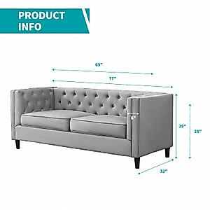 BALUS Button Tufted Upholstered Sofa, Modern Velvet Couch with Solid Wood Construction, Classic Chesterfield, 2 Seater Sofa Couch, Couches for Living Room/Apartment/Office/Bedroom Furniture,Dark Grey