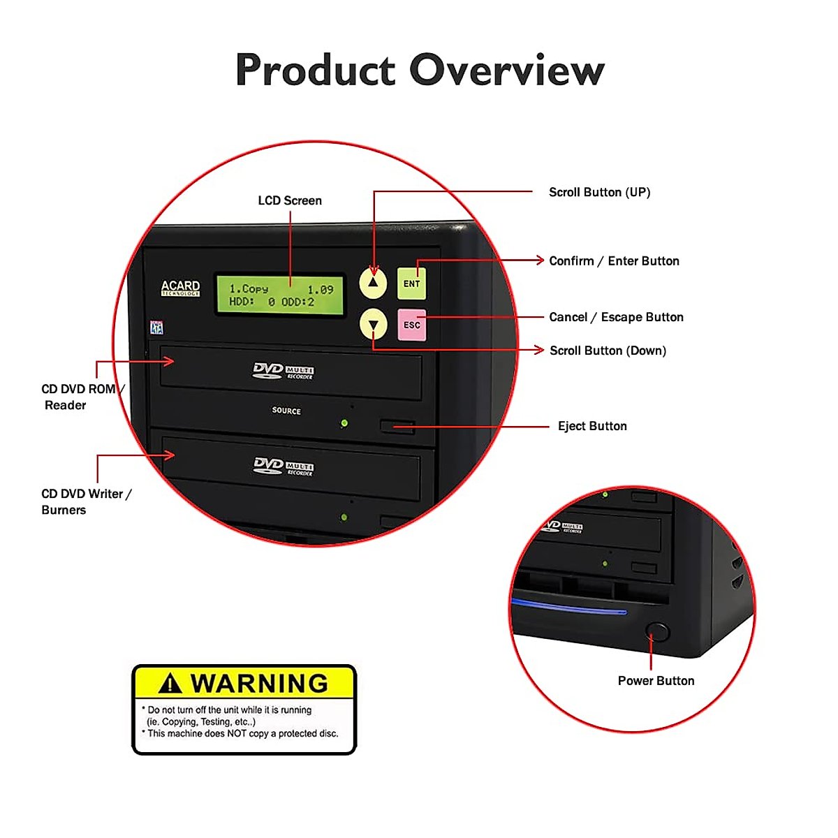ACARD TECHNOLOGY 1 to 1 24X Burner CD DVD Duplicator Standalone Tower Using ACARD’s Native SATA Controller Technology