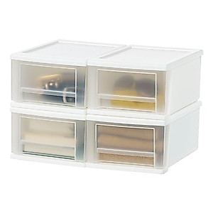 IRIS USA 7 Qt. Plastic Stackable Storage Drawers, Small, 4 Pack, Multi-Purpose Bins for Bedroom, Bathroom, Closet, Craft Room, Garage, Kids Room, Office, Pantry, Under Sink, White