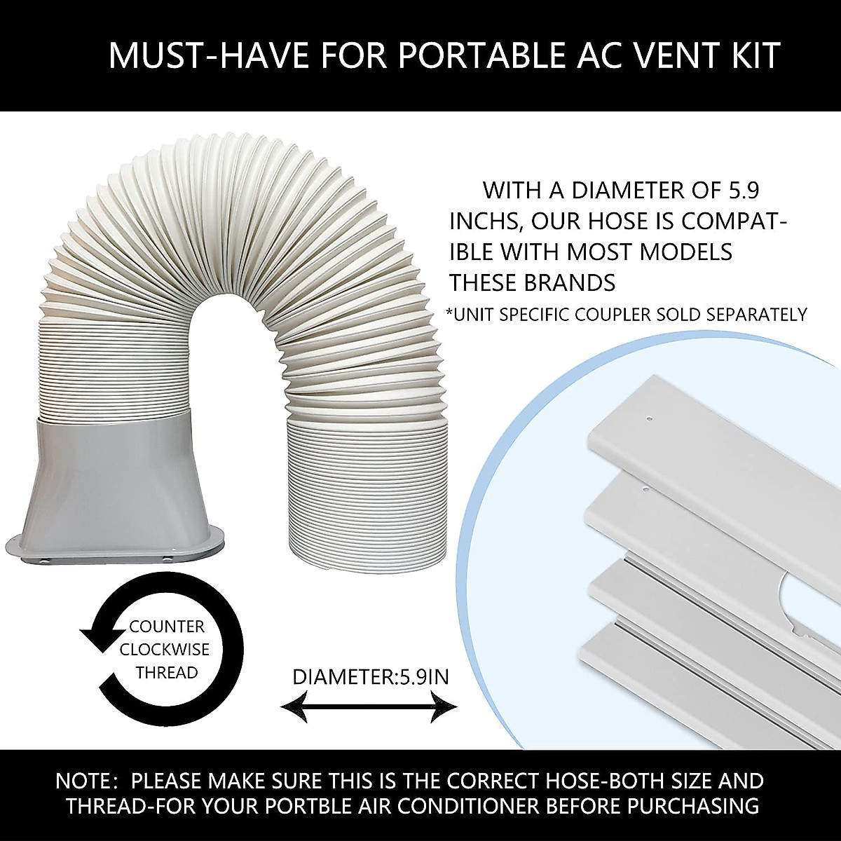 LEZIFU Portable Air Conditioner Window Kit with Hose, Adjustable Window Seal with 5.9 Inch Diameter 59" Length Hose for Vertical/Horizontal Window Kit