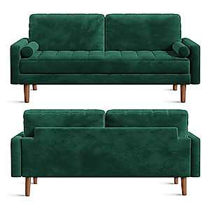 Vesgantti 58 inch Loveseat Sofa, 2 Seater Sofa for Small Space, Button Tufted Green Velvet Couch with 2 Pillows, Mid Century Modern Couch w/Armrest, Small Couches for Living Room, Bedroom, Apartment