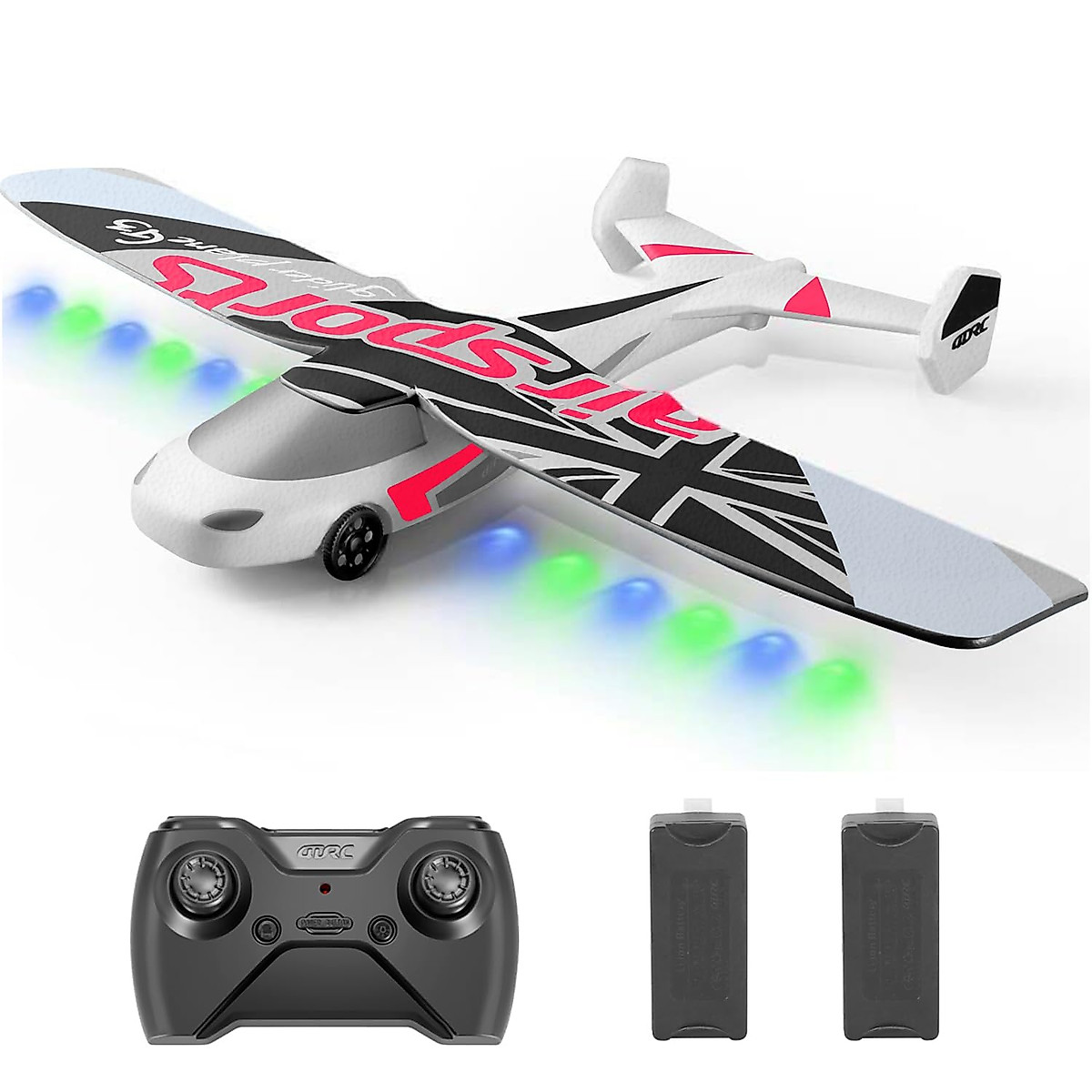 4DRC G3 RC Plane, 2.4Ghz Remote Control Airplane,Flying 6-axis Gyro Stabilizer with 2 Batteries,Blue&Green Light,2CH RTF RC Glider Toy,Easy to Fly for Beginners Adults Kids Girls 8 12 14 Boys,Red