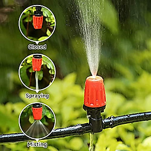 La Farah 50pcs Garden Irrigation Spray Emitter, Adjustable 360 Degree Flow Micro Spray Nozzle with 1/4" Barbed Tee Fittings,Drip Irrigation Head for Garden Watering System,Drip Irrigation Kit Parts