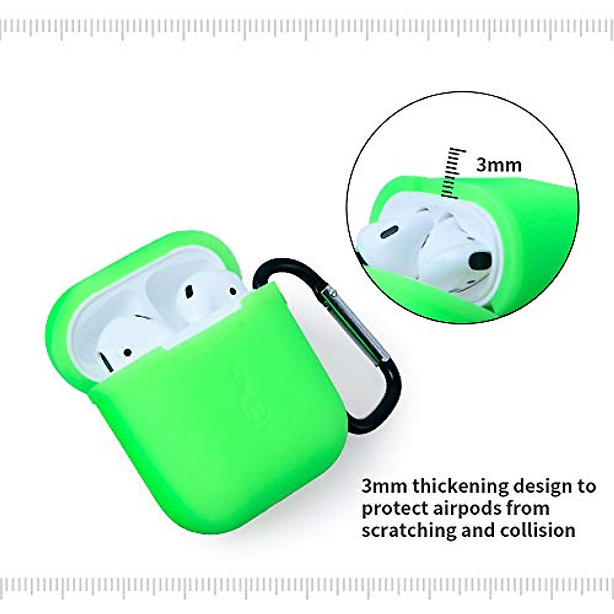 GUH Green AirPods Case Cover, Full Protection, Glows in The Dark, Made of Special Safety Silicone.(Green)