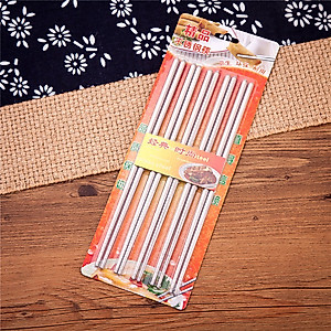 10 Pcs (5 Pairs) Tapered Silver Stainless Steel Chopsticks for Rice, Noodles, Sushi