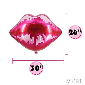 ZZART 2 Pcs Large Mylar Foil Helium Balloons Red Lip（30 x 26 in）and Lipstick (49 x 18 in), Bright Shining pink pop Decoration for Party, Birthday, camping, Anniversary Graduation, family gathering