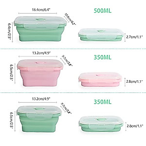 Wolecok Silicone Collapsible Food Storage Containers - Foldable Bento Lunch Boxes with BPA Free Airtight Plastic Lids,Set of 5 Pack
