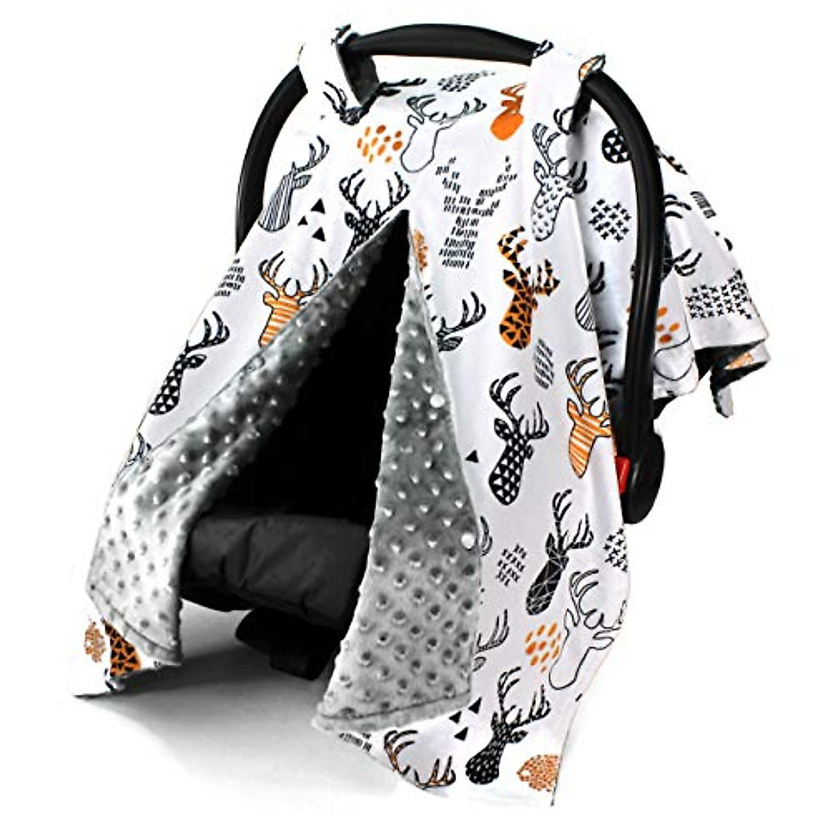 Top Tots Deluxe Baby Car Seat Canopy Cover, Deer Heads, Minky Dot, Orange