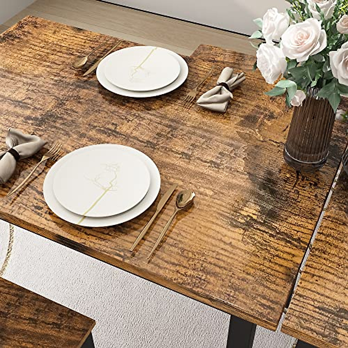 Recaceik 3 Piece Dining Table Set, Modern Bar Table Set w/ 2 Stools Kitchen Table Set for 2 Compact Design Kitchen Bar Table and Chairs for Dining Room, Living Room, Apartment, Small Space (Brown)