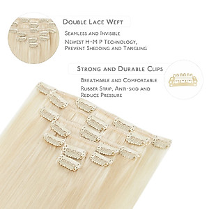 WENNALIFE 70g 20 Inch Light Platinum Blonde Real Short Remy Clip in Hair Extensions Virgin Human Hair Double Weft for Women