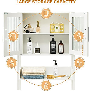 coucheta Over The Toilet Storage Cabinet with Glass Doors, Bathroom Above Toilet Storage Cabinet with Adjustable Shelves, Large Capacity Bathroom Organizer, White