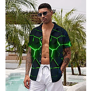 ALISISTER Men Shirt Flash Lava 3D Graphic Hawaiian Tropical Aloha Slimming Fit Tops Short Sleeve Button Down Collar Summer Beach Clothing