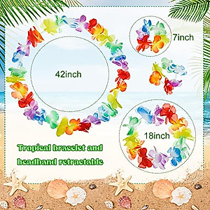 20 Pieces Grass Skirts Hawaiian Hula Skirts with 20 Garland Tropical with 40 Garland Wristbands with 20 Summer Beach Headband Leis Luau Party Favor Summer Beach Vacation Costume Set for Women Kids