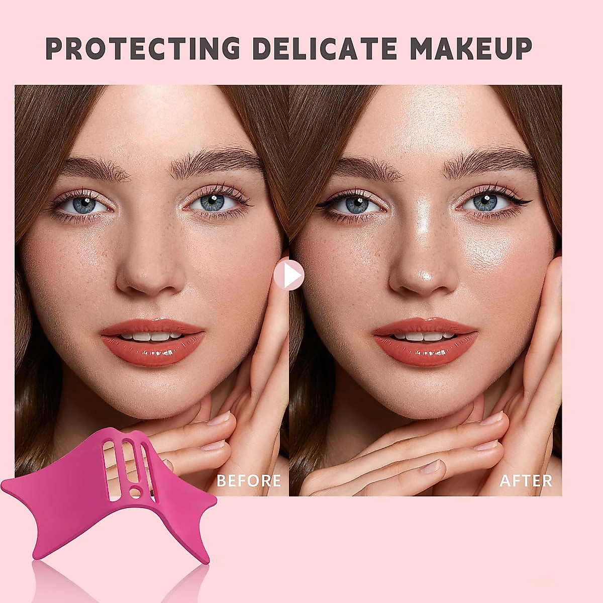 HOSAILY Nose Contour Eyeliner Stencils, 4 in 1 Silicone Multifunctional Eye Makeup Aids Tool for Nose Shadow Highlighter/Winged Eyeliner/Lip Line/Eyelash, Beginners Friendly Applicator Guide Tool-Rose