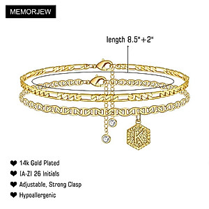 Memorjew Ankle Bracelets for Women Initial Anklet, 14K Gold Plated Layered Anklet Letter K Initial Anklets for Women Gifts