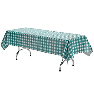 Exquisite Picnic Table Cover - 12 Pack Premium Rectangle Plastic Tablecloth - Teal & White Checkered BBQ Plastic Table Cover - Gingham Checkerboard Disposable Plastic Tablecloth 54" x 108" Rectangle