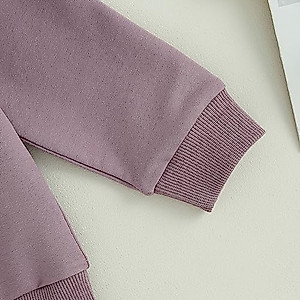 Sduydiosy Toddler Baby Girl Fall Outfit Letter Print Sweatshirt Top Elastic Waist Pant Cute Infant Newborn Winter Clothes Set (Daddys Girl Purple, 12-18 Months)
