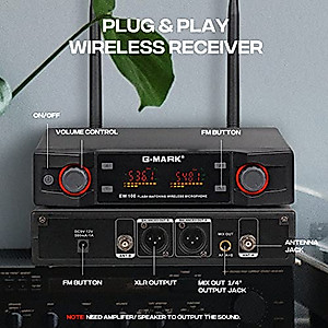 G-MARK Wireless Microphone, Dual Professional UHF Cordless Dynamic Mic Handheld Microphone System for Home Karaoke, Meeting, Party, Church, DJ, Wedding, Home KTV Set, 200ft(EW100)