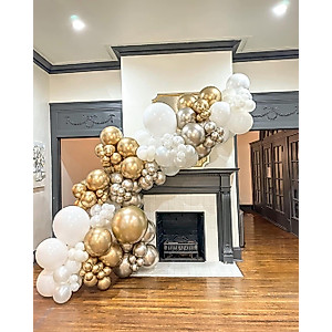 Bezente Gold Metallic Chrome Latex Balloons, 100 Pack 12 inch Gold Round Helium Balloons for Wedding Graduation Anniversary Baby Shower Birthday Party Decorations