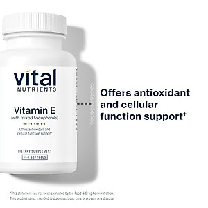 Vital Nutrients Vitamin E with Mixed Tocopherols | Potent Antioxidant Supplement to support Cardiovascular Health* | Gluten and Dairy Free | 100 Softgels