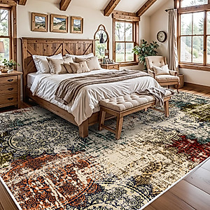 BYYVOO 10x14 Living Room Area Rug - Modern Abstract Large Area Rugs Non-Slip Stain Resistant Carpets for Bedroom Soft Low Pile Rugs 10x14 Red Green Multi