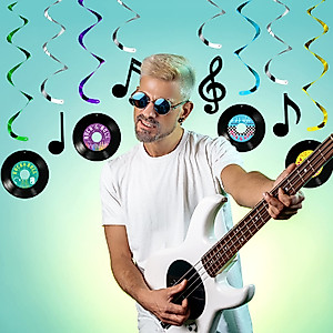 24 Pieces Musical Note Record Hanging Swirls Record and Music Wall Decor Sign with Hanging Swirls Ceiling Decorations for 50's Theme Music Party Supplies Favors