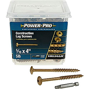 Power Pro 47877 Lag Screws, 5/16" x 4", Star Drive Construction Lag Screws, Rust Resistant, Ceramic Coated Bronze, 5lb Tub, 100 pcs